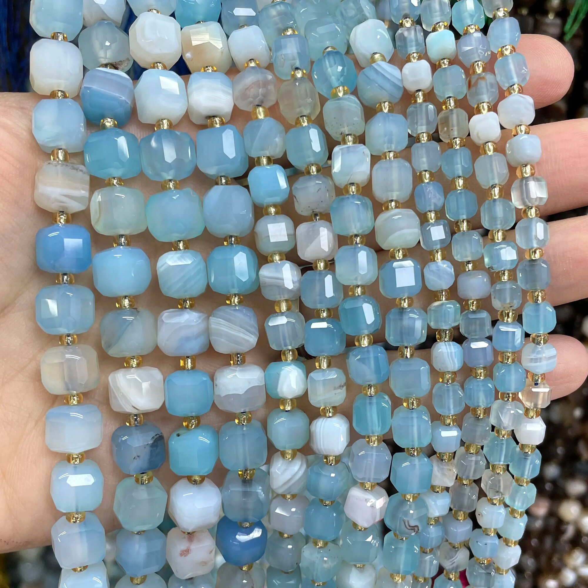 5 6 8 мм натуральный камень квадратный граненый синий апатит цвет халцедон куб разделительные бусины для изготовления ювелирных изделий аксессуары «сделай сам»