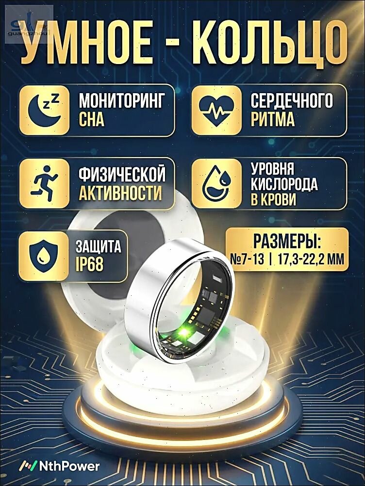 Умное кольцо Smart Ring с зарядной базой, мониторинг сна и пульса, HRV, SpO , 100+ спортивных режимов, IP68