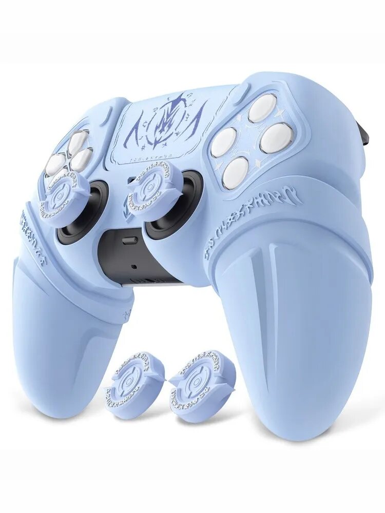 PlayVital Силиконовый чехол для геймпада PS5 Runes Edition с накладками на стики, антискользящий, подходит для док-станции, Синий