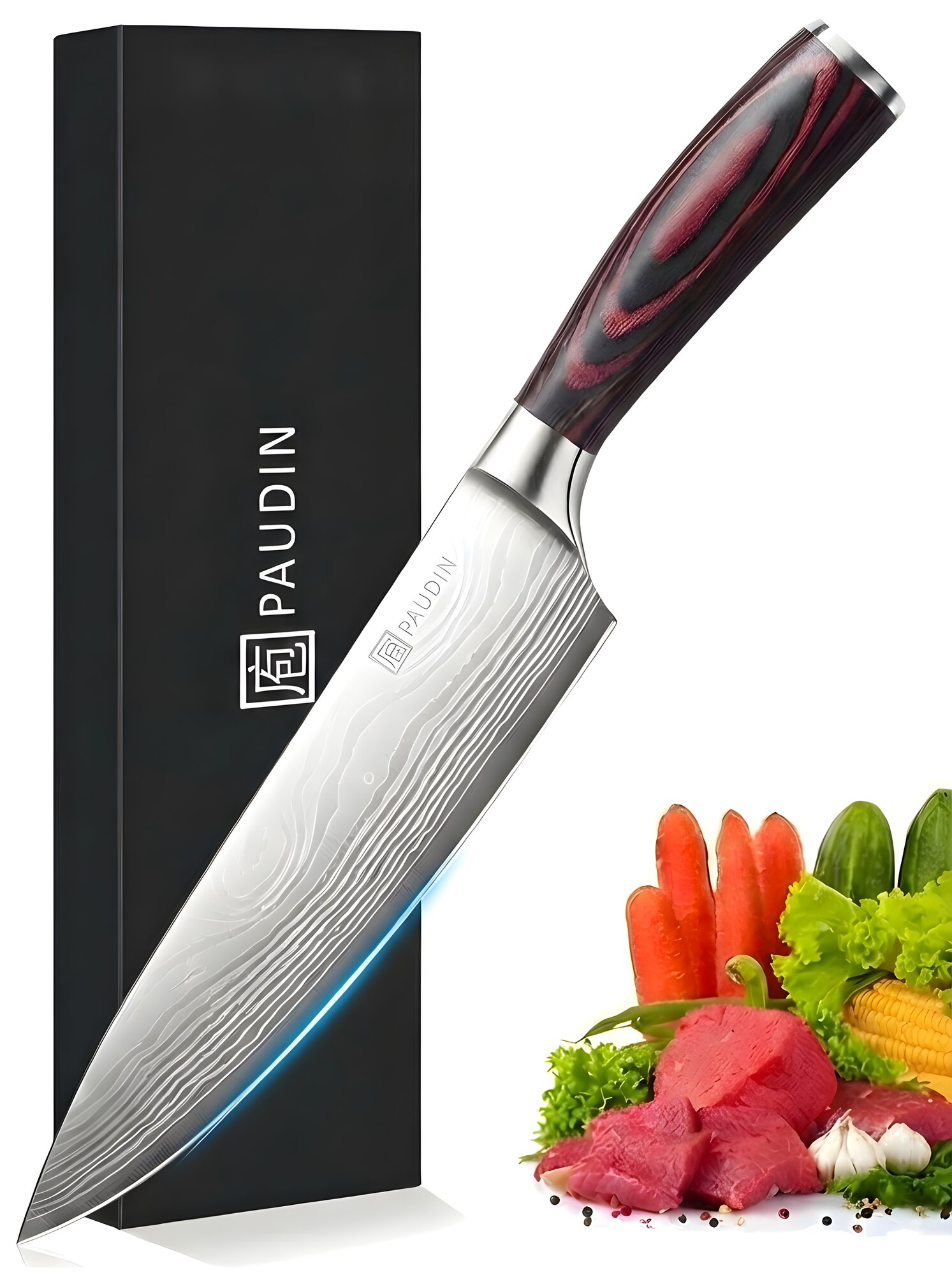 Нож кухонный PAUDIN профессиональный для шеф повара разделочный для мяса и овощей, лезвие 20 см