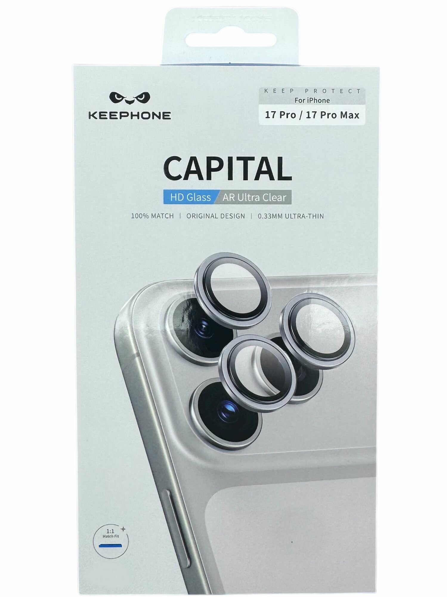 Защитные Линзы KEEPHONE CAPITAL на камеру для телефона iPhone 17 PRO / 17 PRO MAX, из алюминиевого сплава, PREMIUM camera lens, цвет White (серебристый)