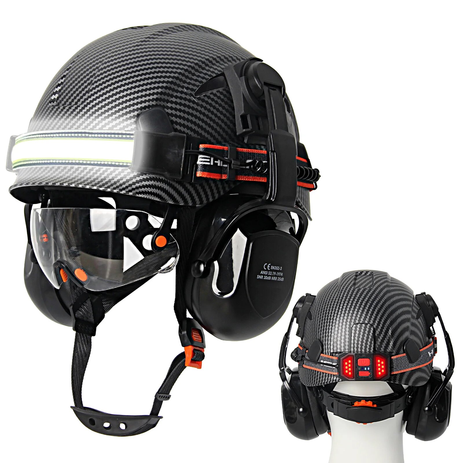 Строительный защитный шлем CE со встроенными очками, светодиодные налобные наушники, каска из АБС-пластика, легкая рабочая кепка инженера ANSI