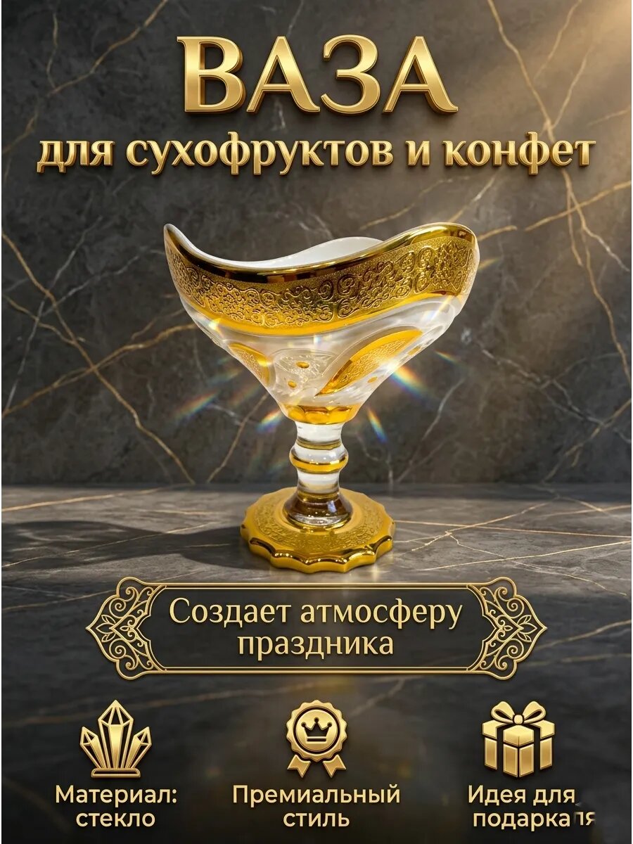 Ваза конфетница золотая подарочная для сервировки