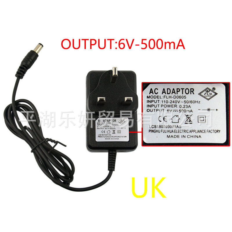 Британский адаптер питания для детских электротранспорта, 6В 500мА, совместимый с моделями FLH-D1210 и FLH-D0605