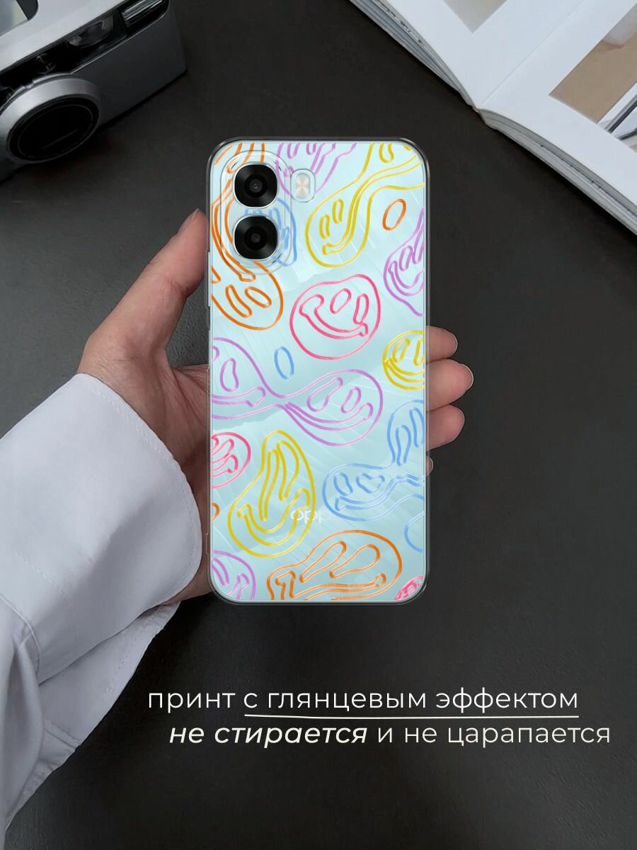 Силиконовый чехол на Oppo A6x / Оппо A6x с принтом Размытые смайлики — фото 1