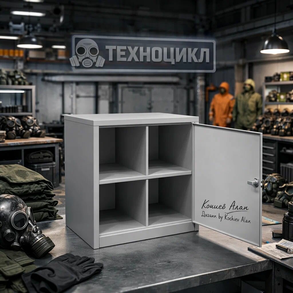 Металлический шкаф - ящик на 4 противогаза ХПГ-4В, общая дверца 450х450х400 мм техноцикл