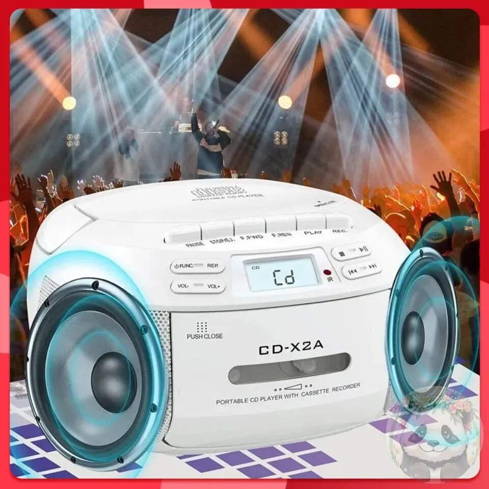 Магнитола CD-X2A портативный CD-плеер с кассетным магнитофоном, FM/AM радио, AUX/USB, Bluetooth, две колонки, белый — фото 1