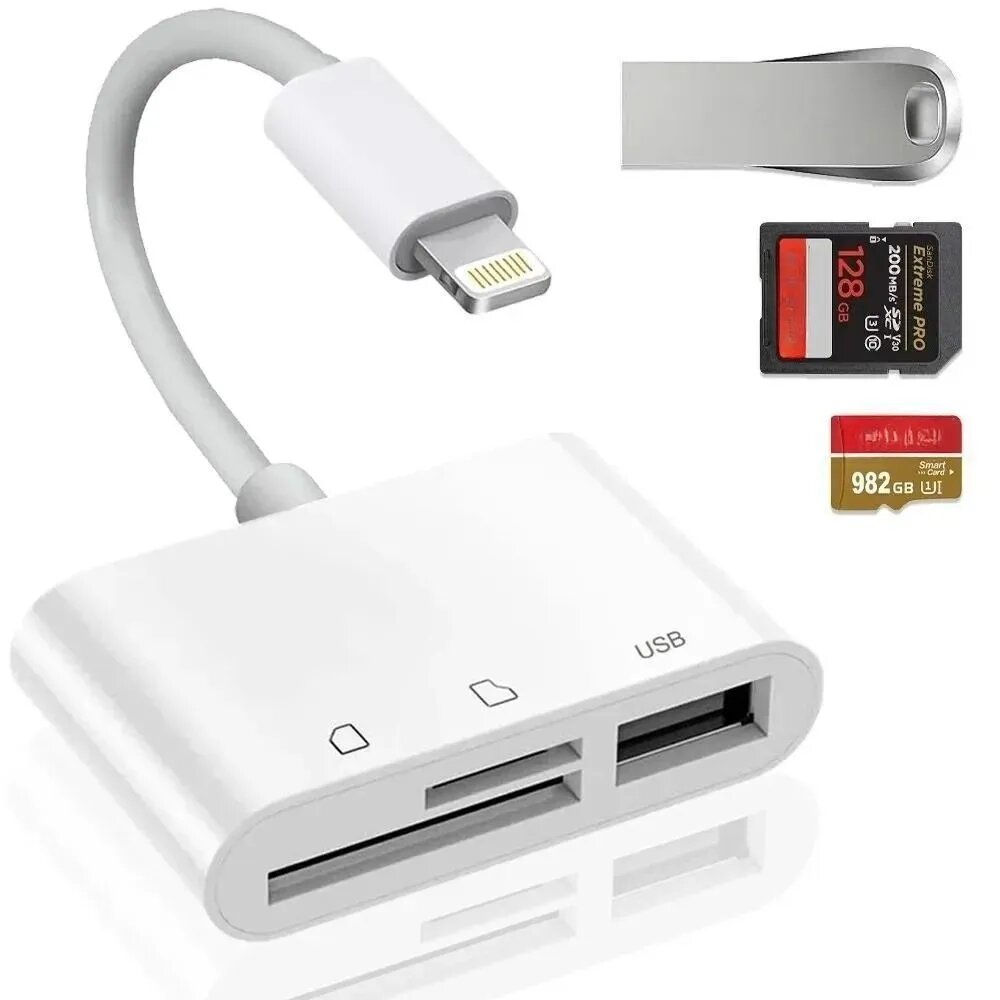 Iphone Кардридер 3в1, USB картридер для переноса данных с IOS устройств 8 pin ligntning: универсальный считыватель карт памяти: внешний, мини; ipad, ipod
