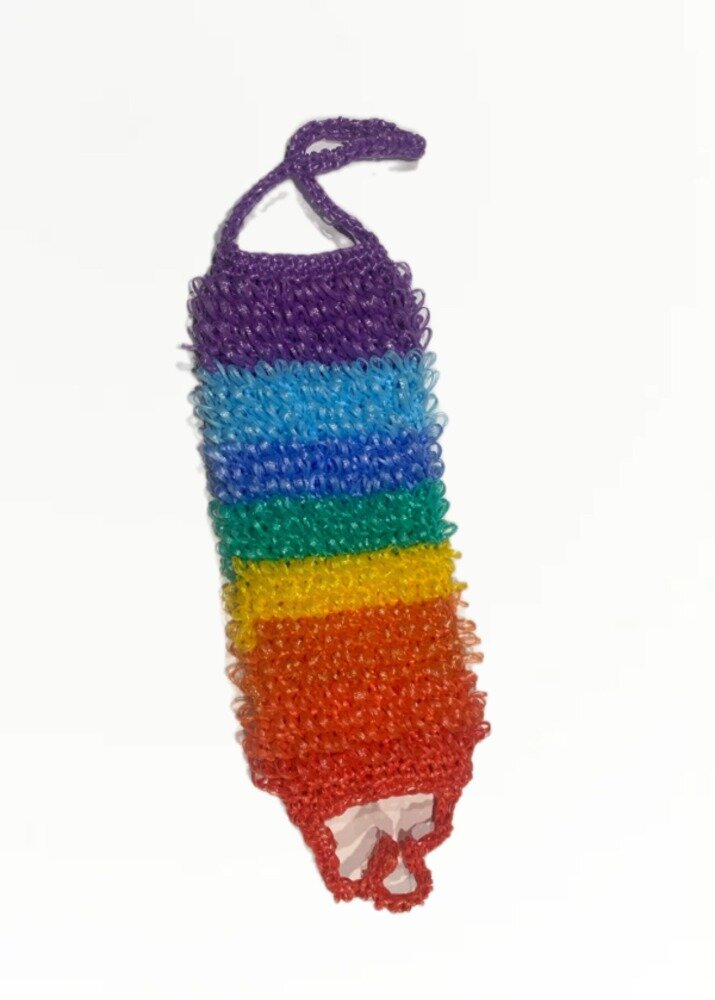 Мочалка для тела с ручками ручной работы из натуральных материалов полипропиленовой нити. Ручная вязка, массажная, тонизирующая, без поролона, 35см, с ручками 65см