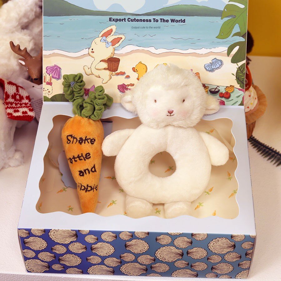 Белая овечка и морковь-беби-треля в подарочной коробке, 15 см, мягкая плюшевая игрушка, безопасный материал