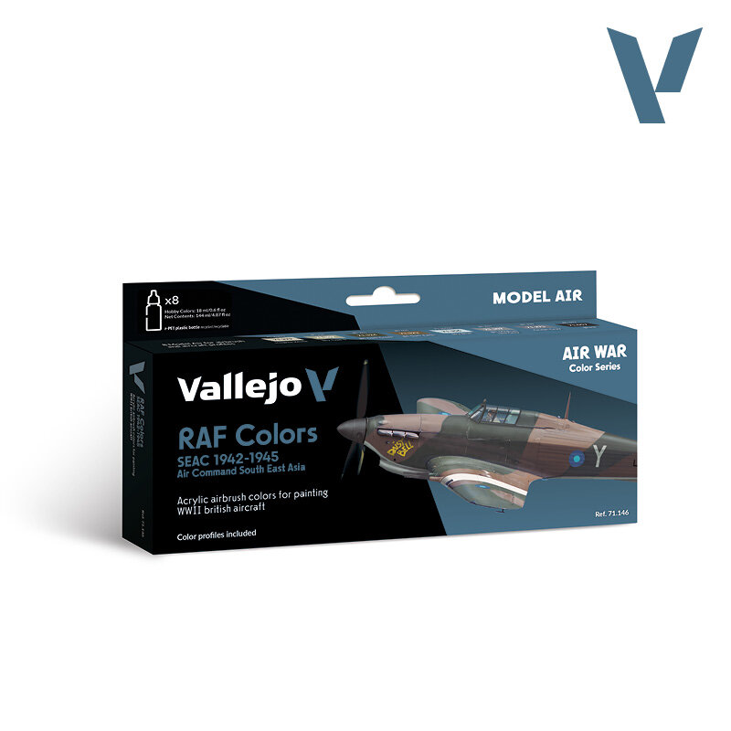 Набор красок Vallejo Model Air Set: RAF colors SEAC (Air Command South East Asia) 1942-1945 (8) - обновленная формула 2025