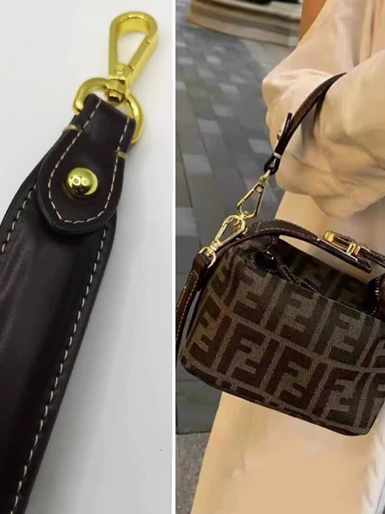 Из натуральной кожи кофейно-коричневый ремешок для сумки Fendi Classic короткий 3.1x34см