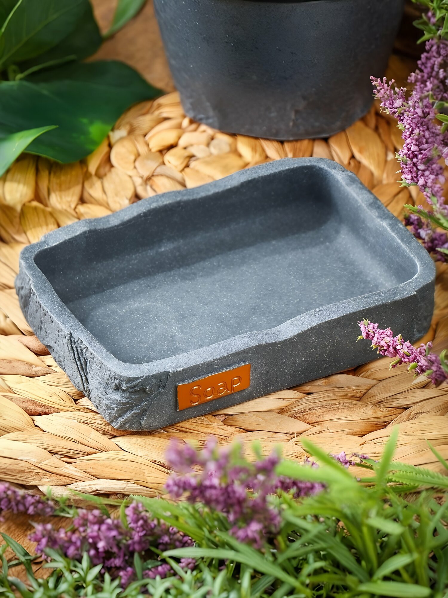 Мыльница настольная Камень графит из полистоуна 12.7x8.8x2.6 см для ванной комнаты, стильный аксессуар RE1416AA-SD