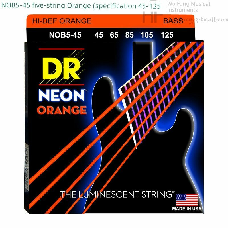 DR NEON Неоновые Струны для Электробаса 5-Струнные 45-125 Гаус, Оранжевый