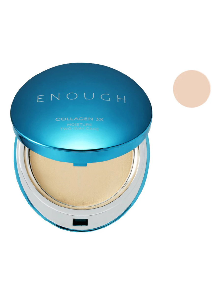 Пудра Enough 3x Collagen Moisture Two-way Cake SPF28 PA++ для лица + запасной блок увлажняющая, #21N, 2*13 г