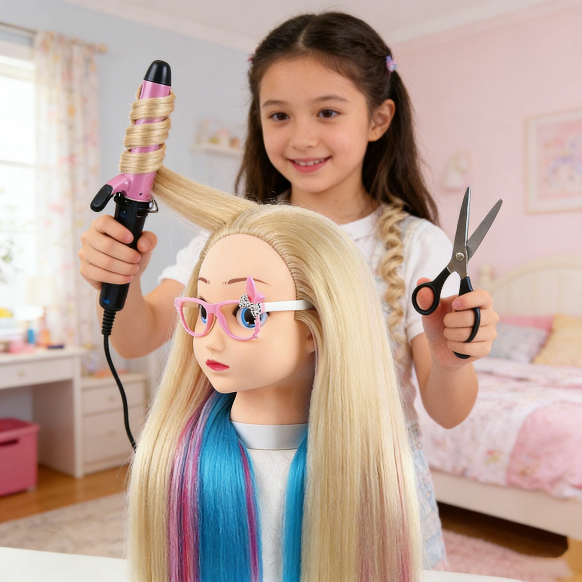 Детская голова для парикмахерских тренировок с натуральными волосами