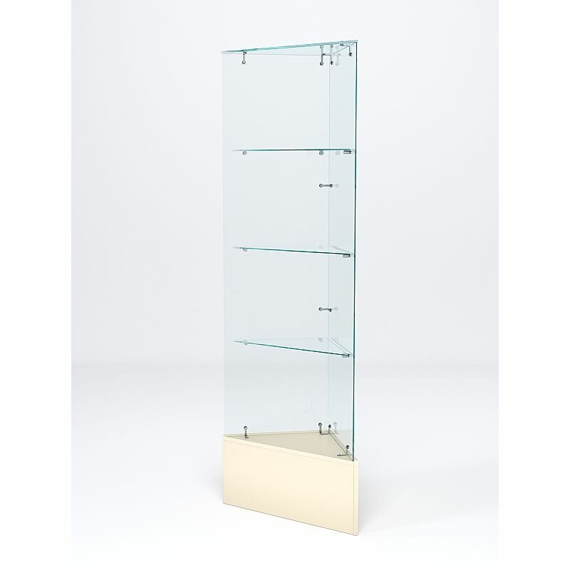 Витрина стеклянная "истра" угловая №109-У трехгранная (без дверок, бока - стекло), Крем Вайс