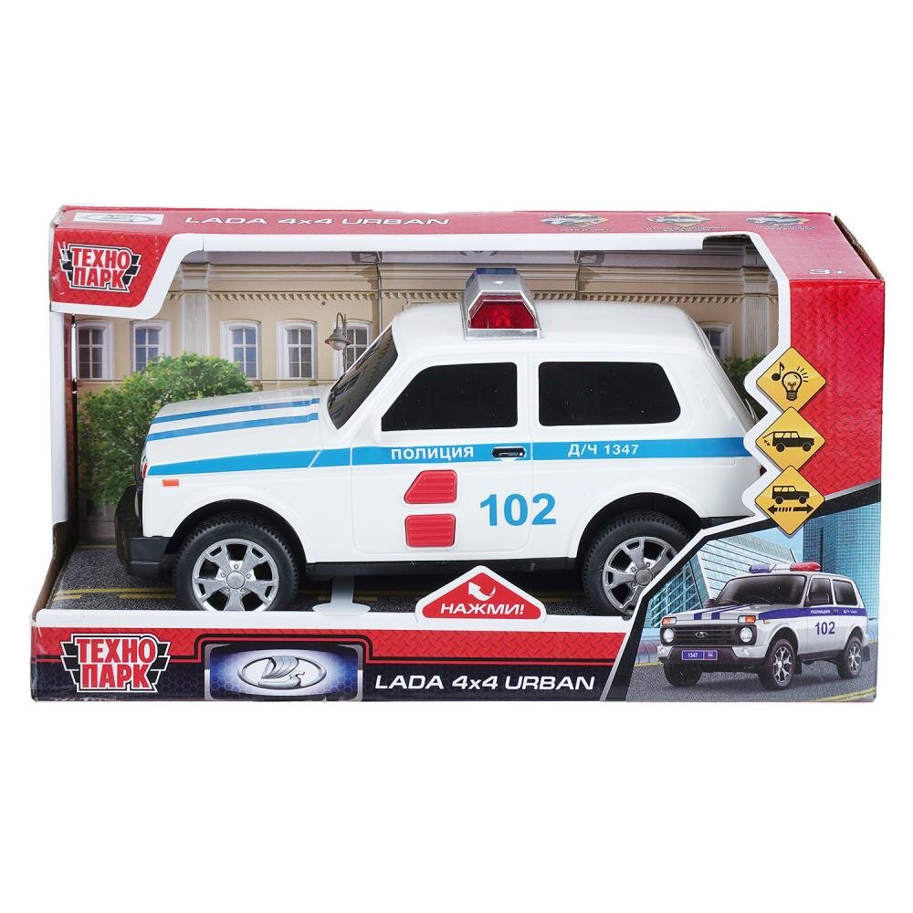 Машина пластик свет-звук Lada 4x4 Urban Полиция 19,5см инерция технопарк URBANBLACK-20PLPOL-W