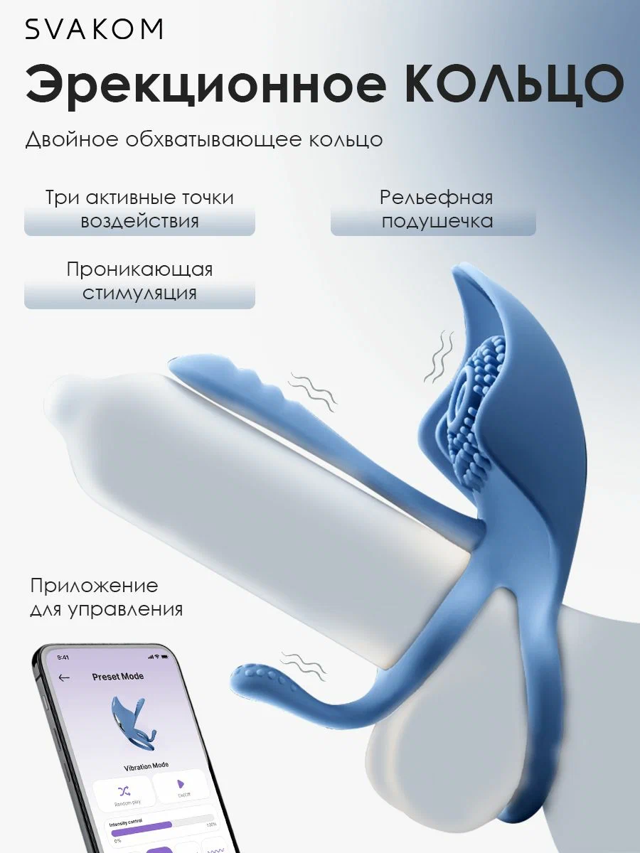 Эрекционное кольцо для мужчин с вибрацией Svakom Barzillai , 2 года гарантии, секс игрушки для пар