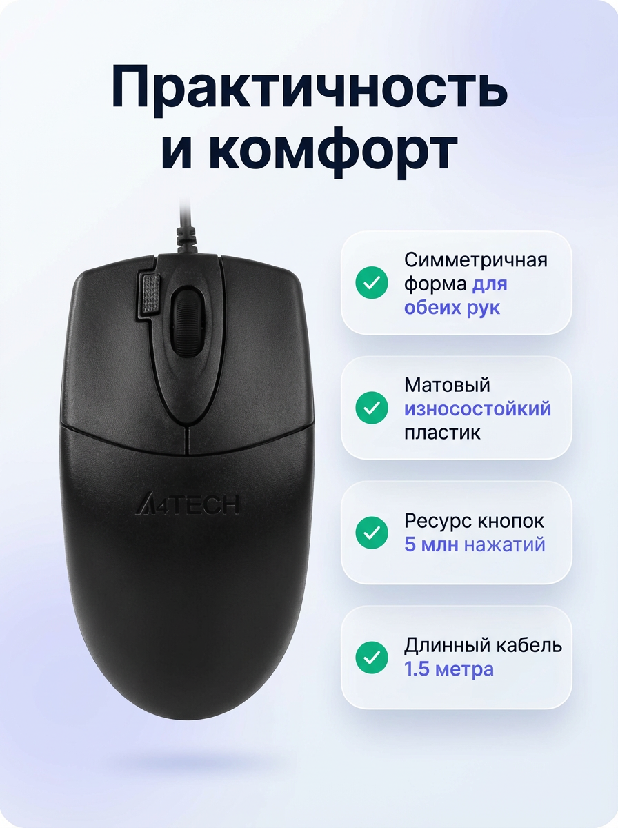A4-Tech 2X Click Optical Mouse (RTL) USB 4but+Roll — фото 1
