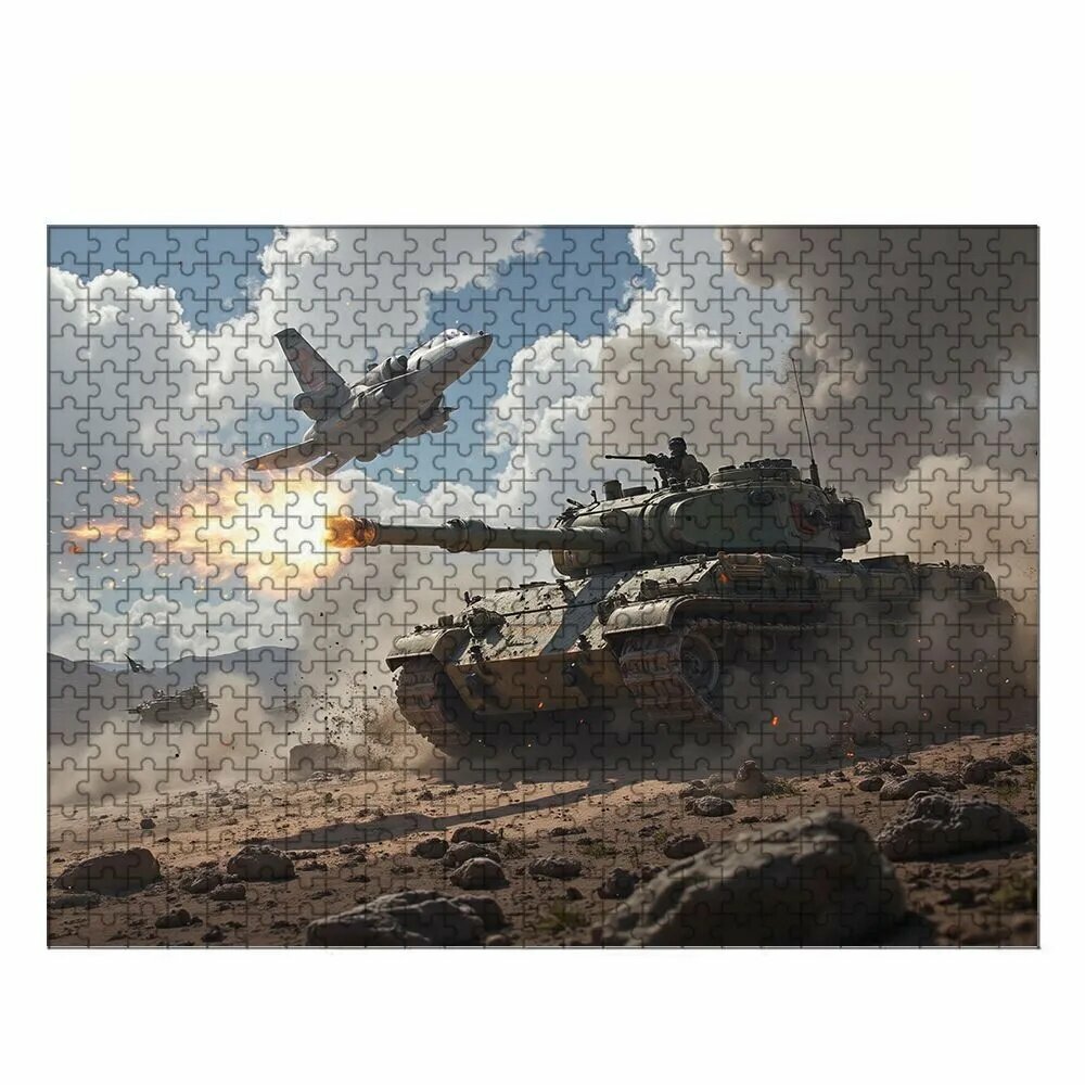 Пазлы для взрослых, 500 элементов, Пазл с рисунком Танк и самолёт в бою Puzzle Time, пазлы для детей