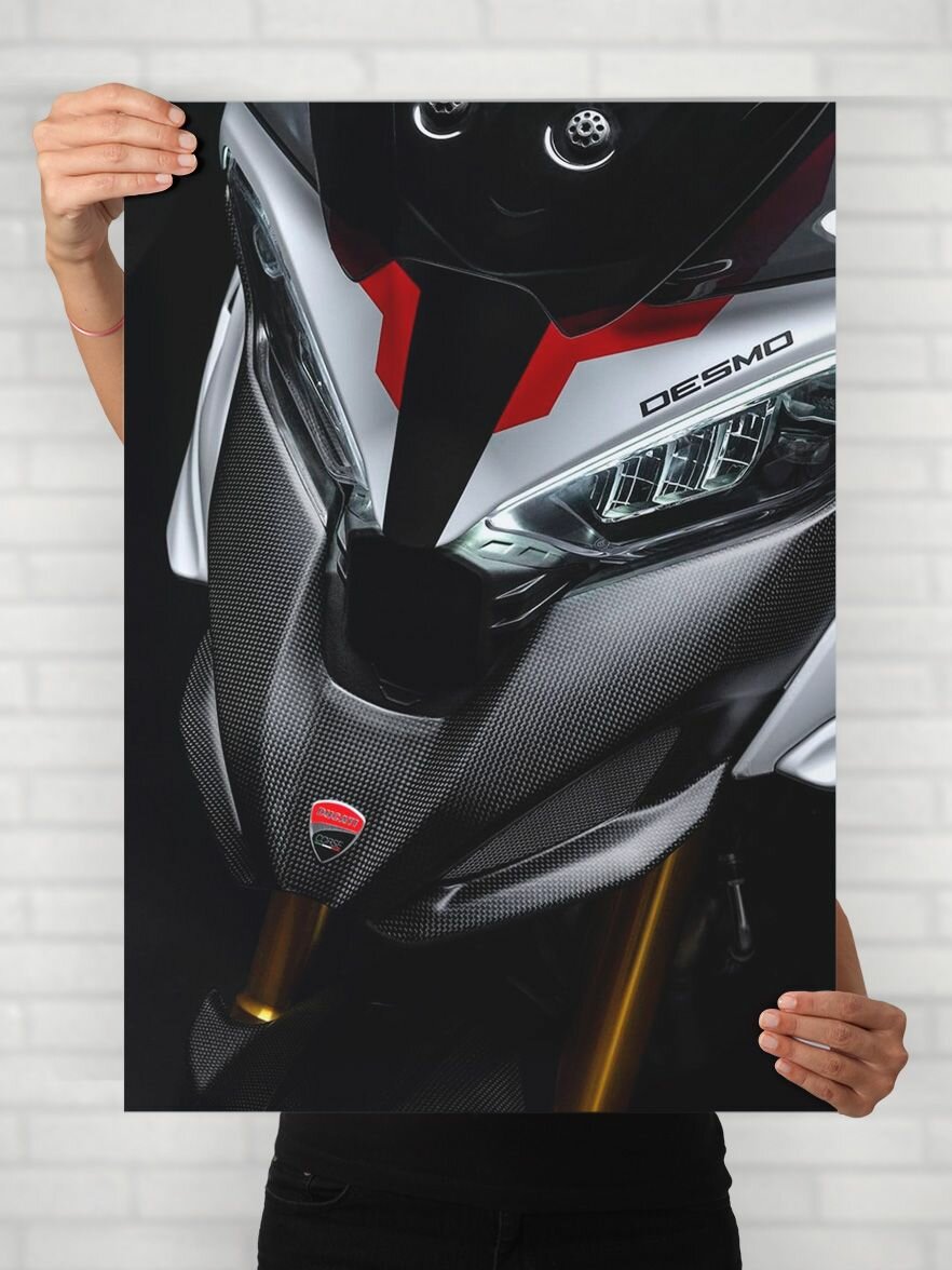 Плакат на стену для интерьера Мотоцикл (Ducati Multistrada V4 3) - Постер по мото и байкам формата A2 (42x61 см)