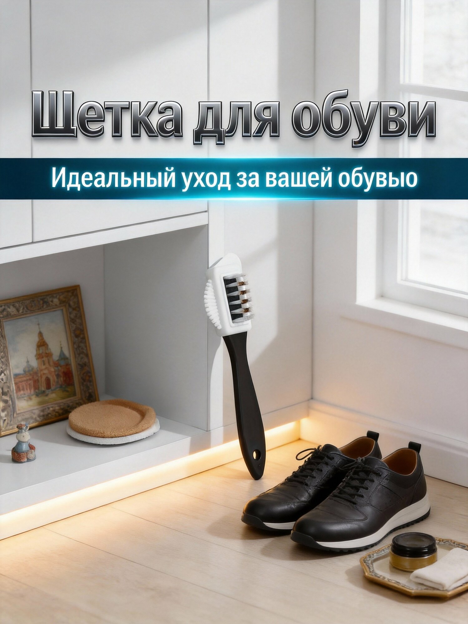 Щетка для обуви тройного действия, для замши нубука и велюра 1 шт, бережная чистка и восстановление ворса с очисткой швов