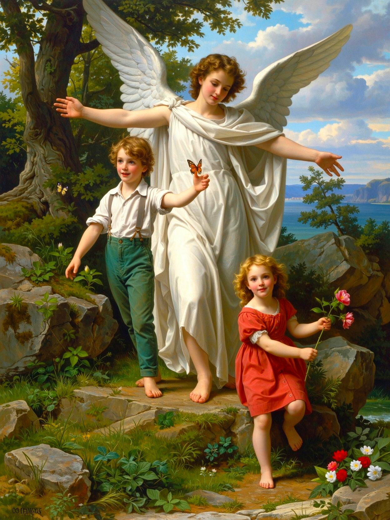 Алмазная Картина "Ангел-хранитель" 5D Круглый Бриллиант 30х40 См