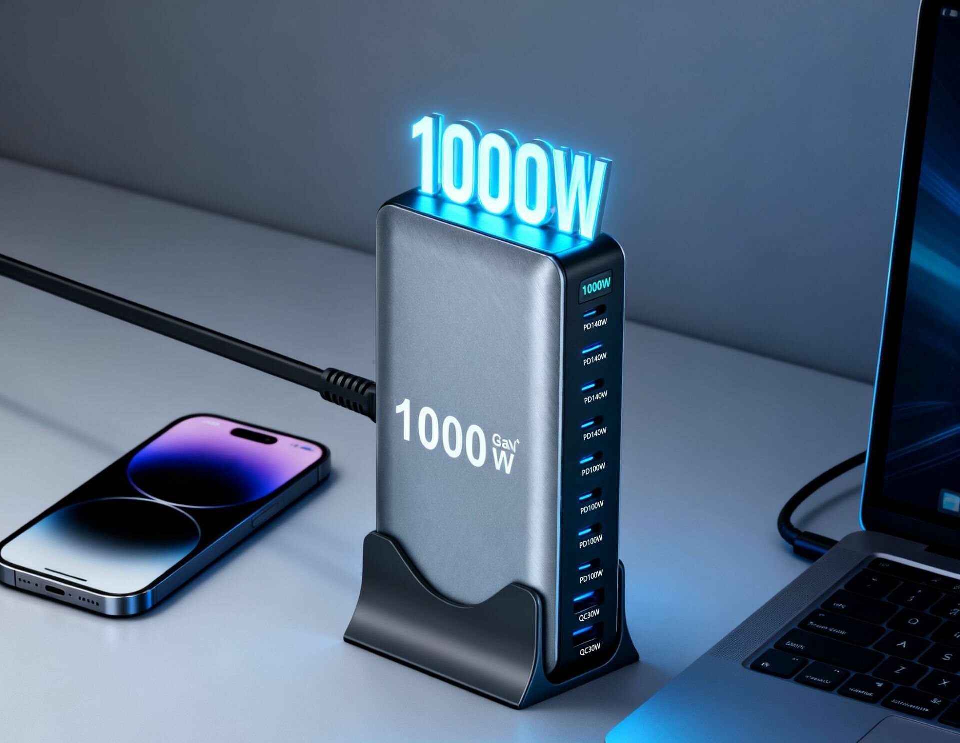 Зарядная станция GaN 1000Вт, быстрое зарядное устройство USB, 10 портов