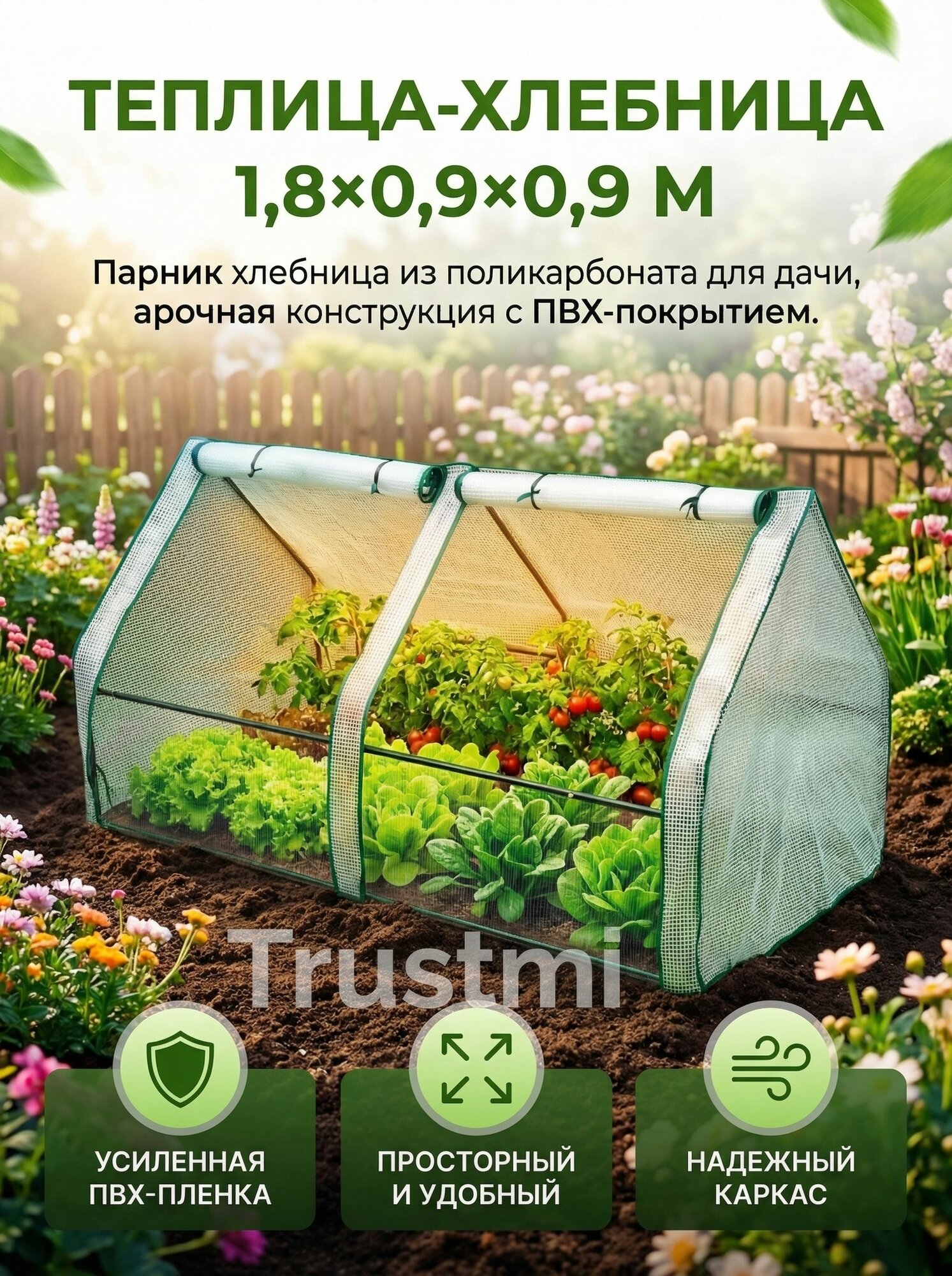 Парник, теплица арочная парник хлебница из поликарбоната1561 0.9х0.9х1.80м, Полиэстер с ПВХ покрытием