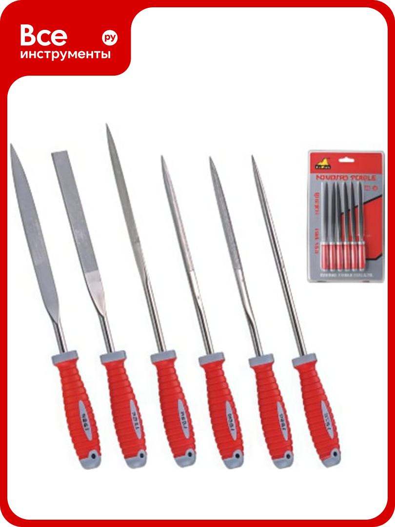 Набор надфилей алмазных ООО МПК "Технологические Инновации" HAIBOSHI 6 штук, 180 мм, двухкомпонентная ручка 20256