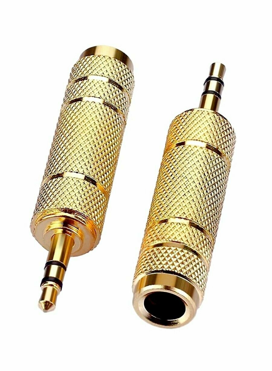 Переходник штекер 3.5 мм стерео - гнездо 6.3 мм / jack 3.5 - jack 6.3 мм адаптер / металл позолоченный