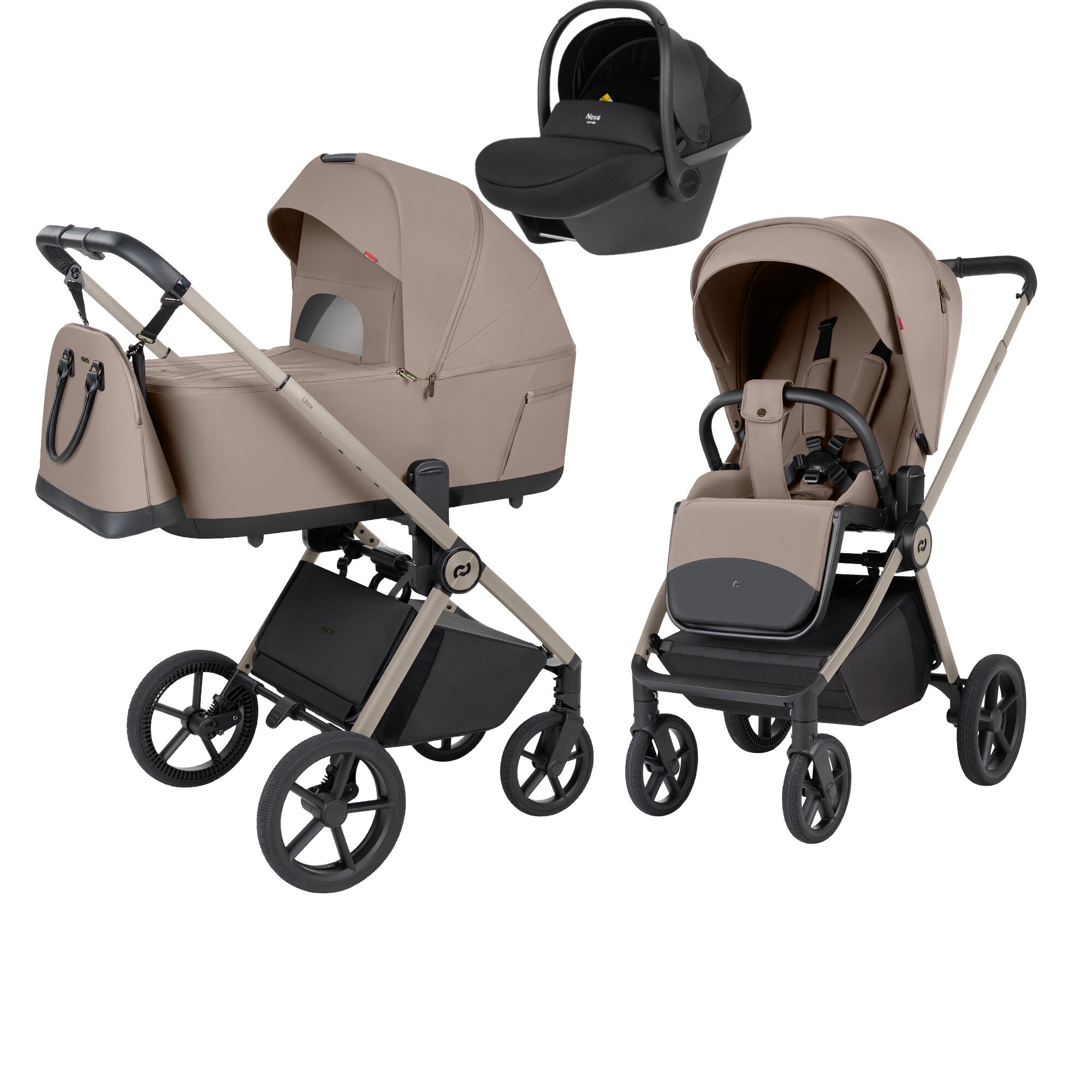 Коляска 3 в 1 "Carrello Ultra F", складная, с люлькой, автолюлькой и прогулочным блоком Vintage Beige