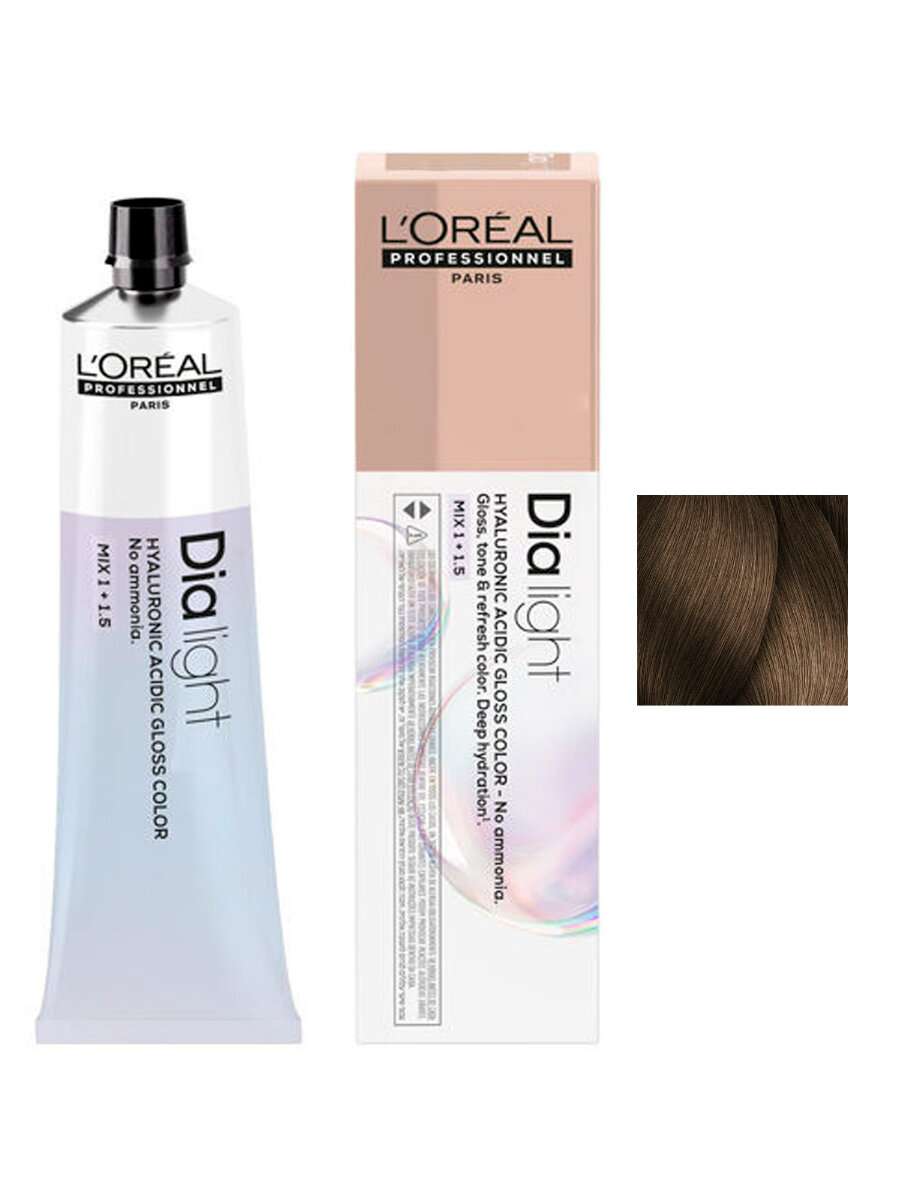 Краситель-блеск для волос с гиалуроновой кислотой L'Oreal Professionnel DIA Light Acidic Gloss Color No Ammonia, 7.8