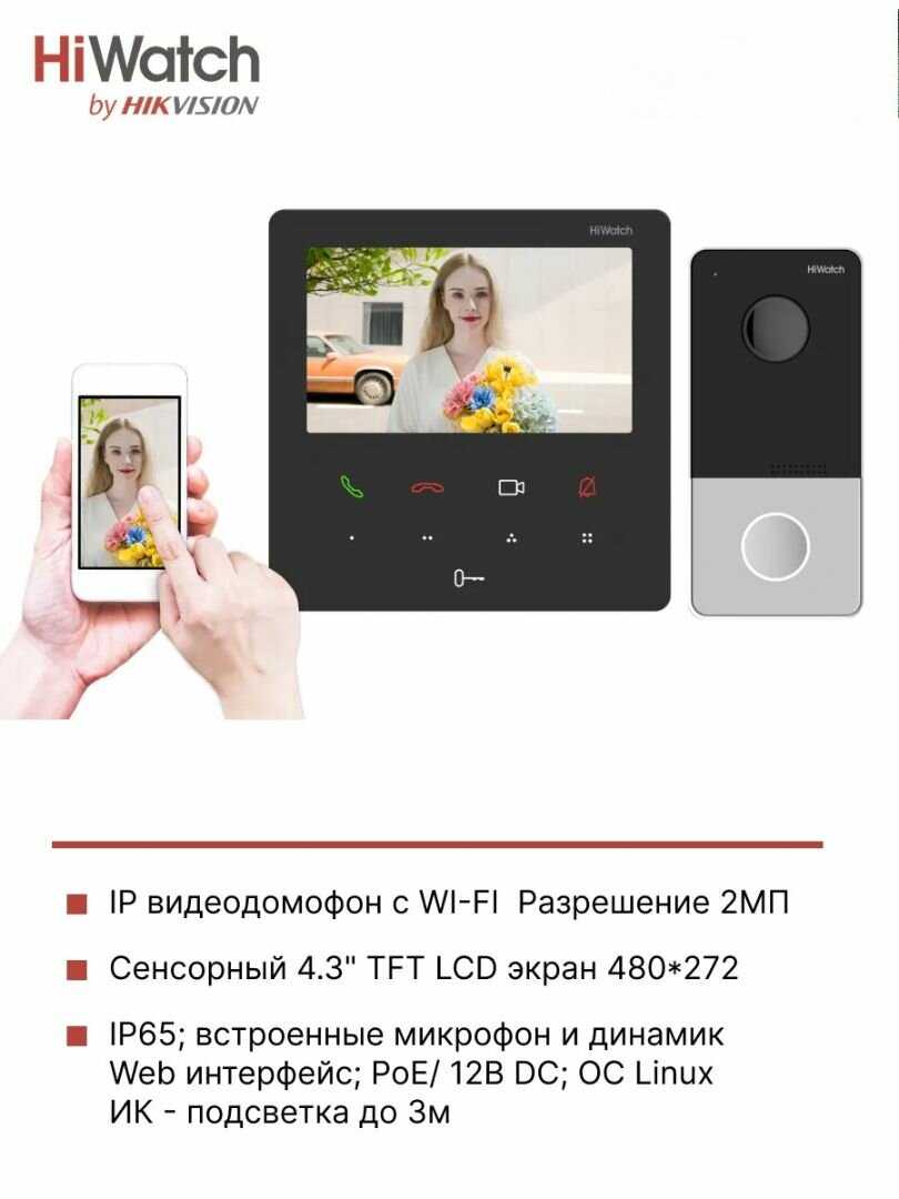 HiWatch DS-D200IKWF IP Комплект видеодомофона (вызывная панель + монитор)