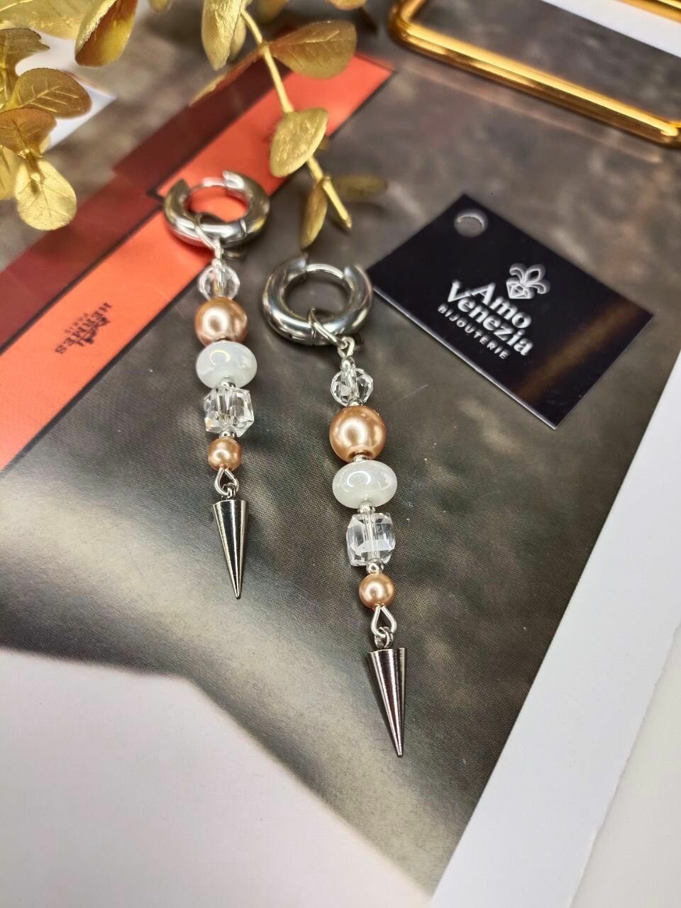 Серьги, стекло, кристаллы Swarovski