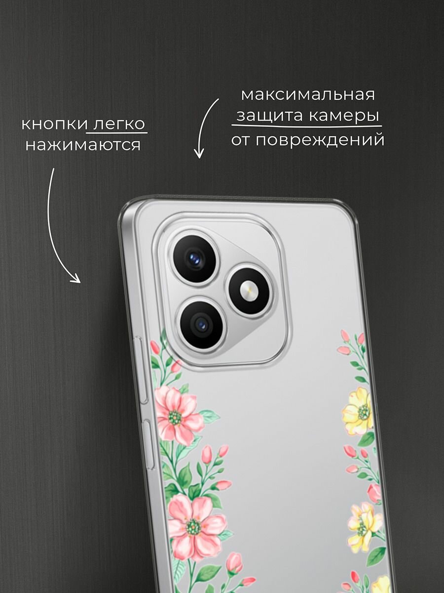 Чехол на Honor X8d / Хонор X8d с принтом Цветы по краям, прозрачный — фото 1