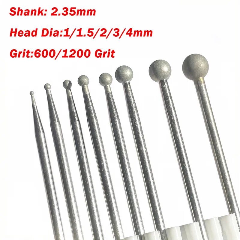 Алмазные шаровые борфрезы 1/1.5/2/3/4 мм 2.35x1mm, 5pcs, 1200 Grit