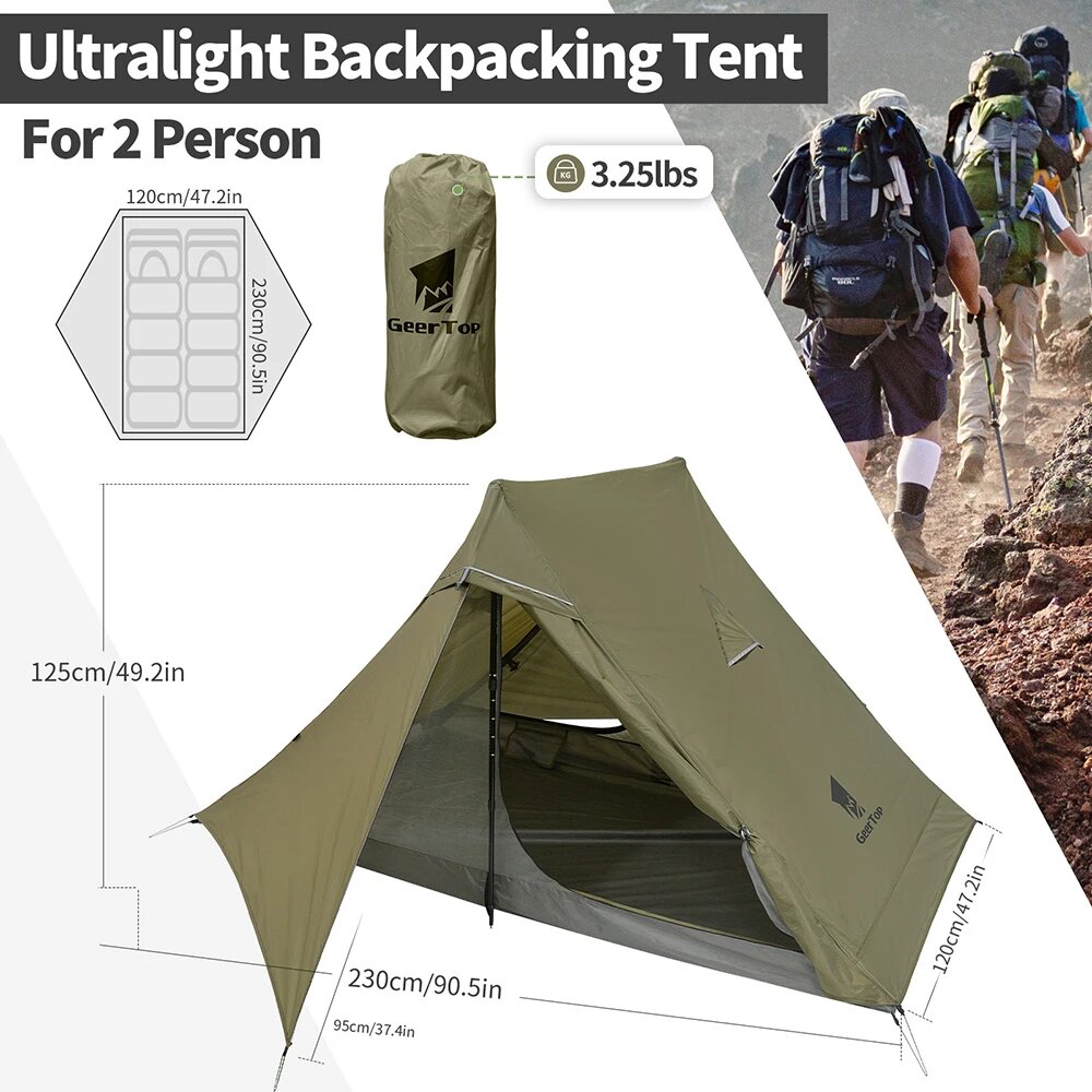 Ультralight Backpack Tent 2 Person Single Layer Водонепроницаемый Stormproof Туристический Палатка Вентиляция 1,5 кг Портативный Для Нашего Зеленый (без шеек)