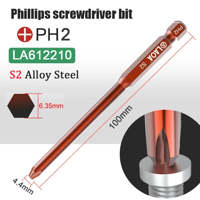 Отвертка бита Phillips PH2 LAOA, S2 сталь, 100 мм, LA612210