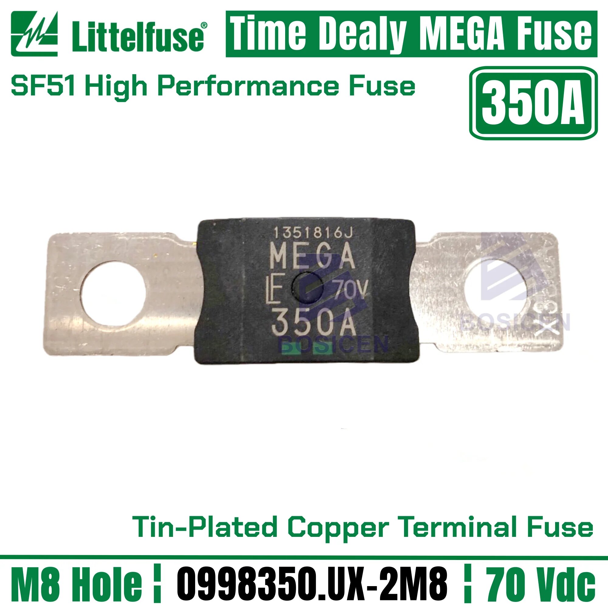 Предохранитель Littelfuse 0998350. UX-2M8 350А 70В 70V 350A-M8