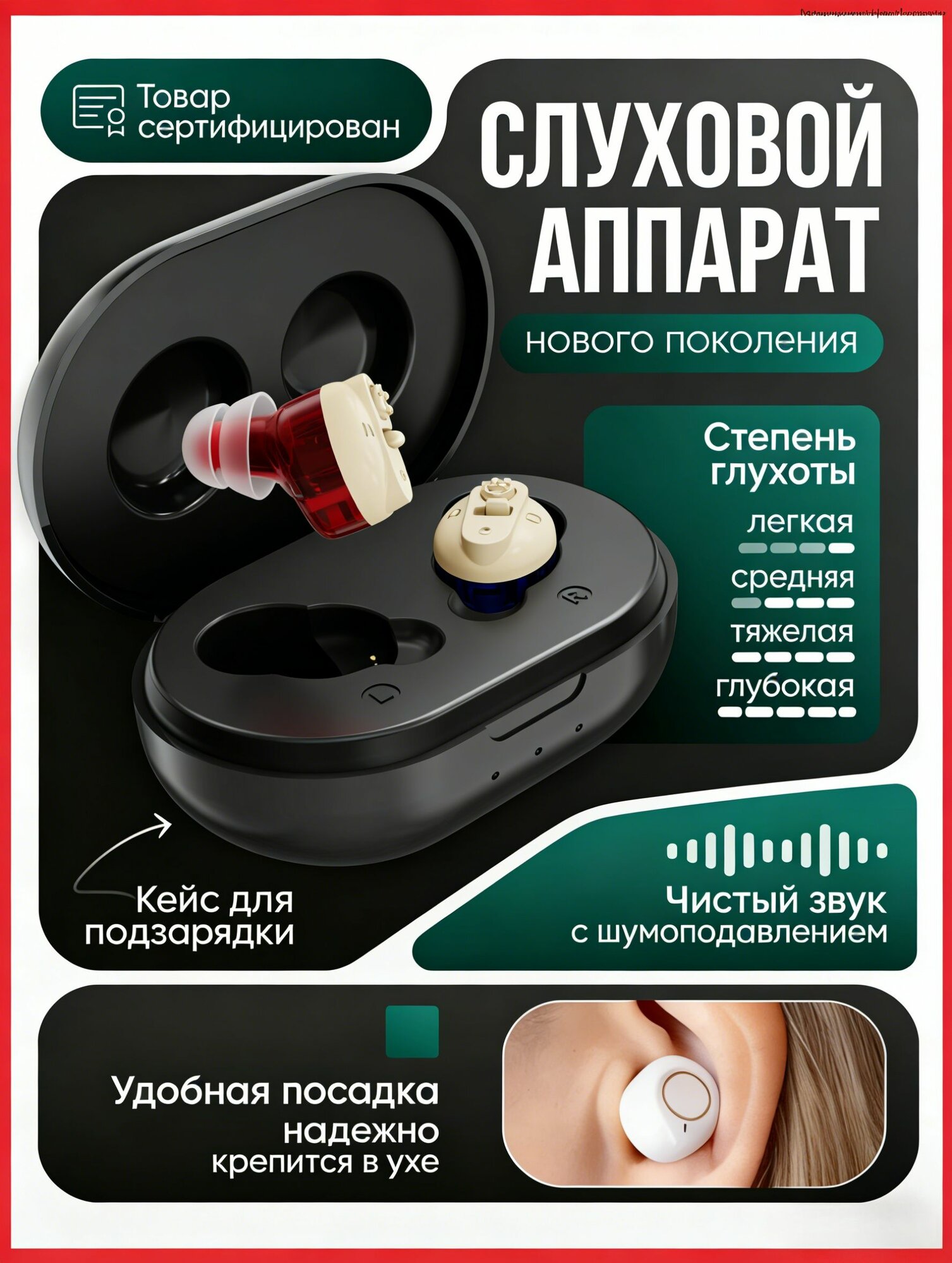 Слуховой аппарат CIC, магнитный, с шумоподавлением, внутриушный