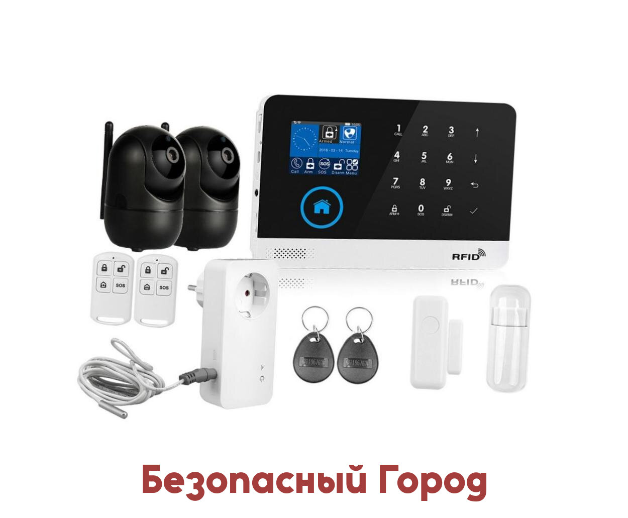Strazh Око и 2x HDcom 288Bl(ASW5) и Страж W130-T (U59584OK) GSM Wi-Fi сигнализация с двумя камерами в квартиру и умной розеткой с датчиком t