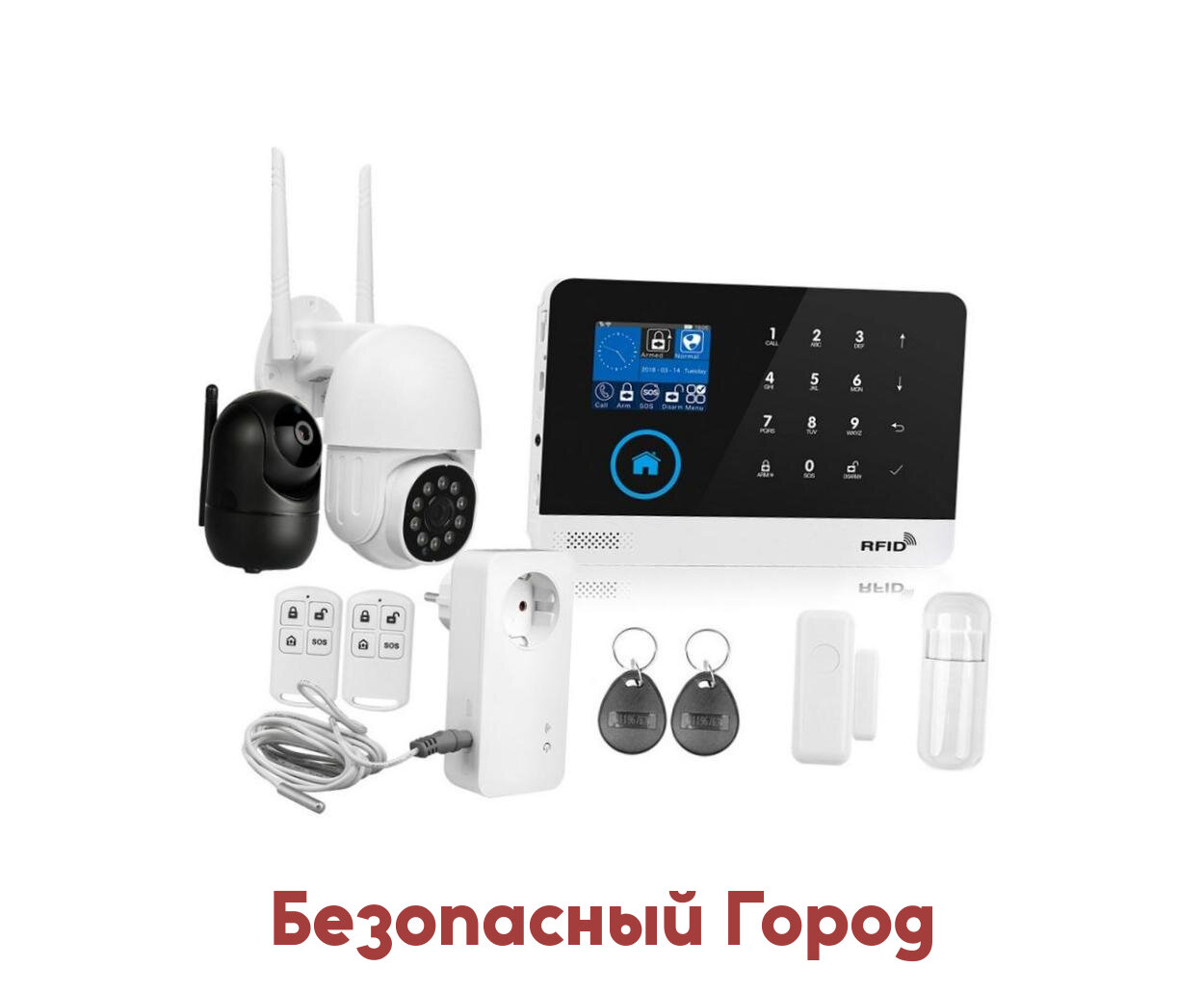 Система Wi-Fi/GSM видеосигнализация и умной розеткой с датчиком t - HDком 9826(ASW5) + 288Bl(ASW5) и Страж Око+ и Страж W130-T (U59463OK) для дачи