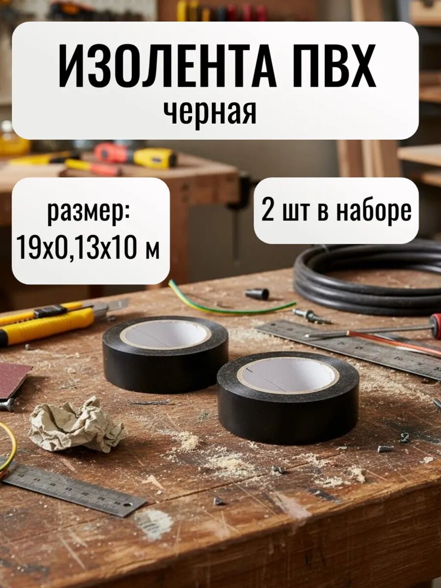 Изолента черная для проводов набор 2 шт