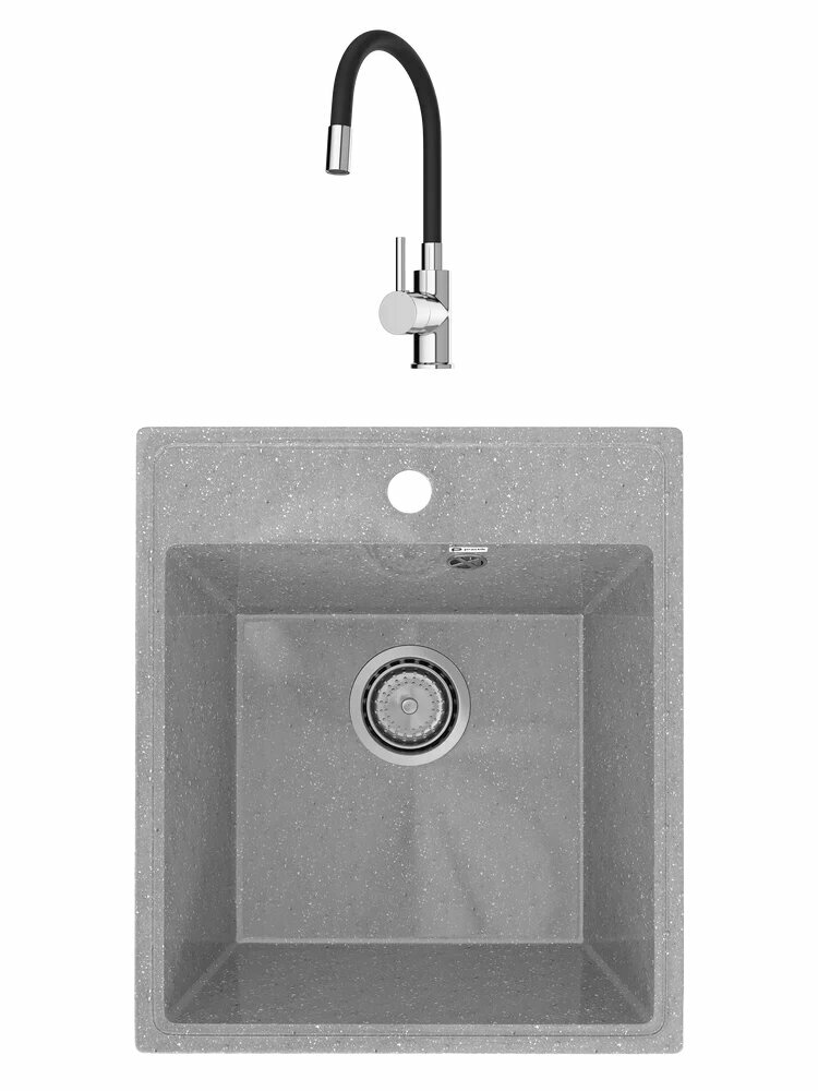 Комплект Мойка Practik PR-M 425-003, светло-серая / Смеситель Domaci Равенна DMC01150CR, с гибким изливом, хром