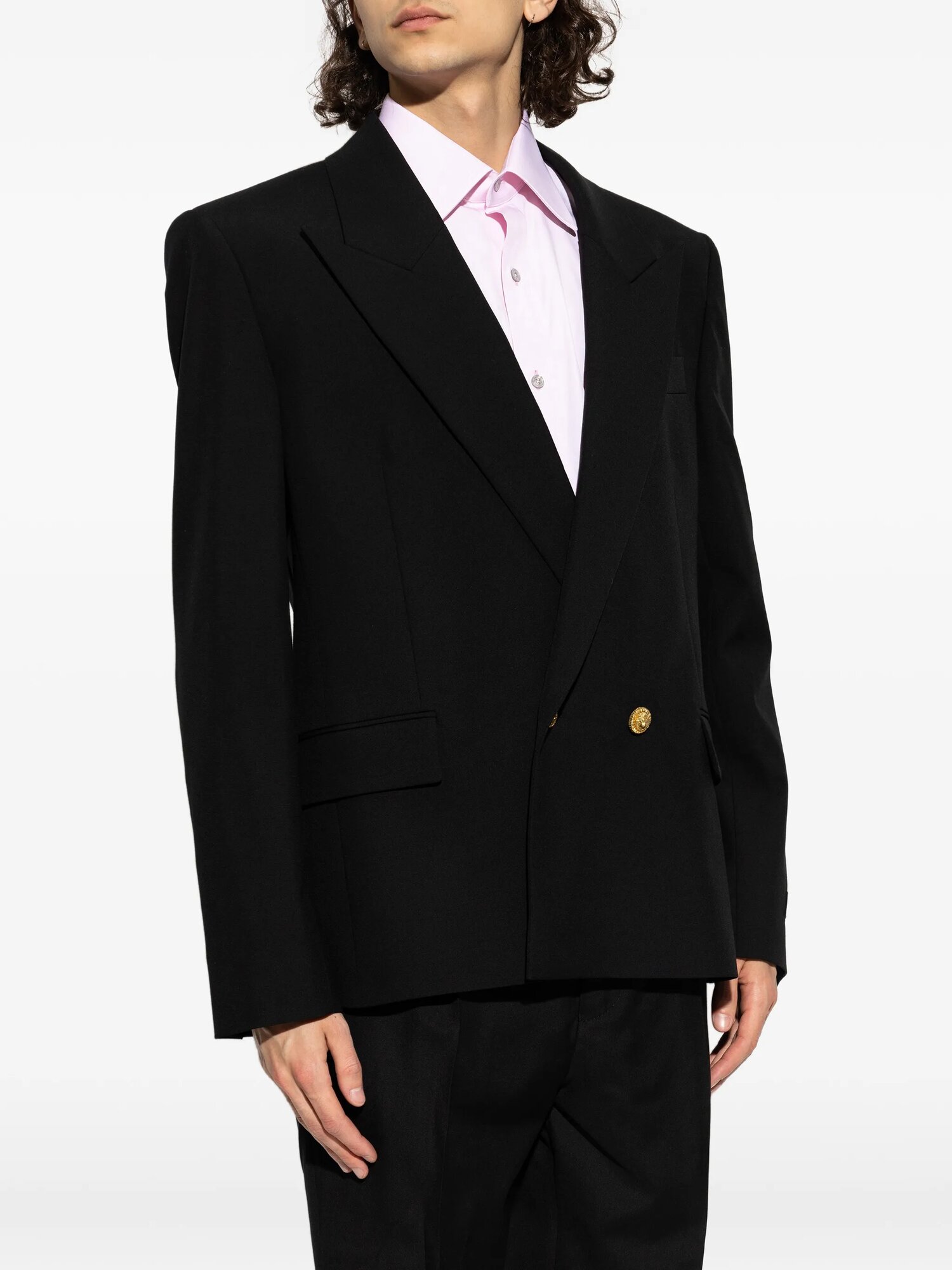 Куртка BALMAIN Lion-button double-breasted jacket, размер 52, black/black — фото 1