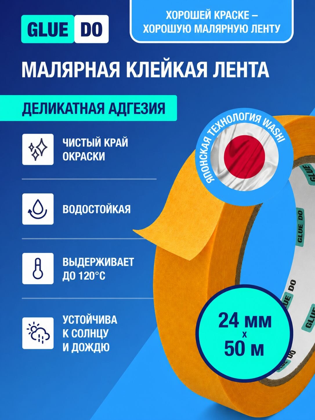 Малярный скотч клейкая малярная лента бумажная водостойкая для ремонта авто и ремонта