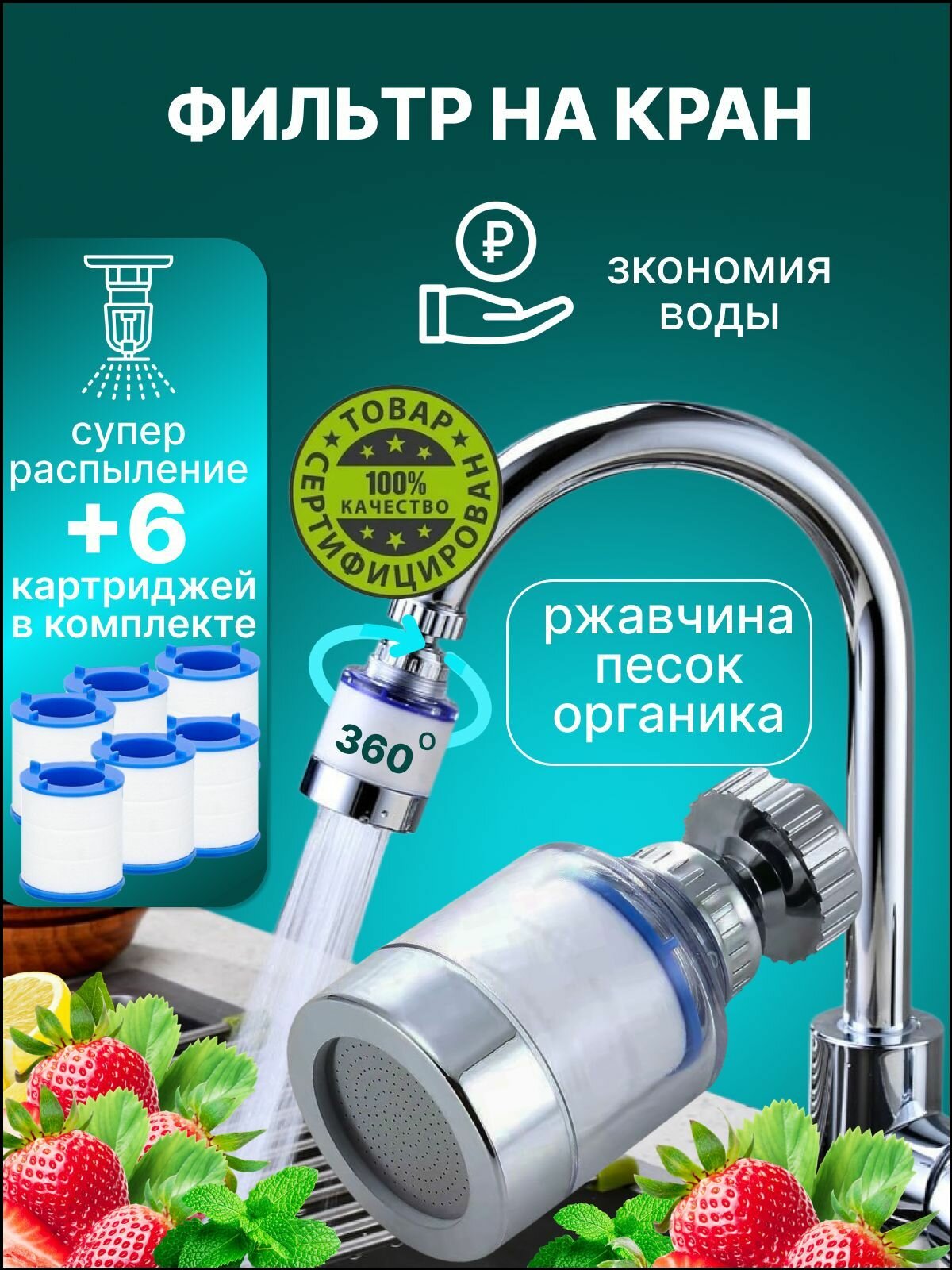 Фильтр для воды для кухни дачи водосберегающий и сменные картриджи