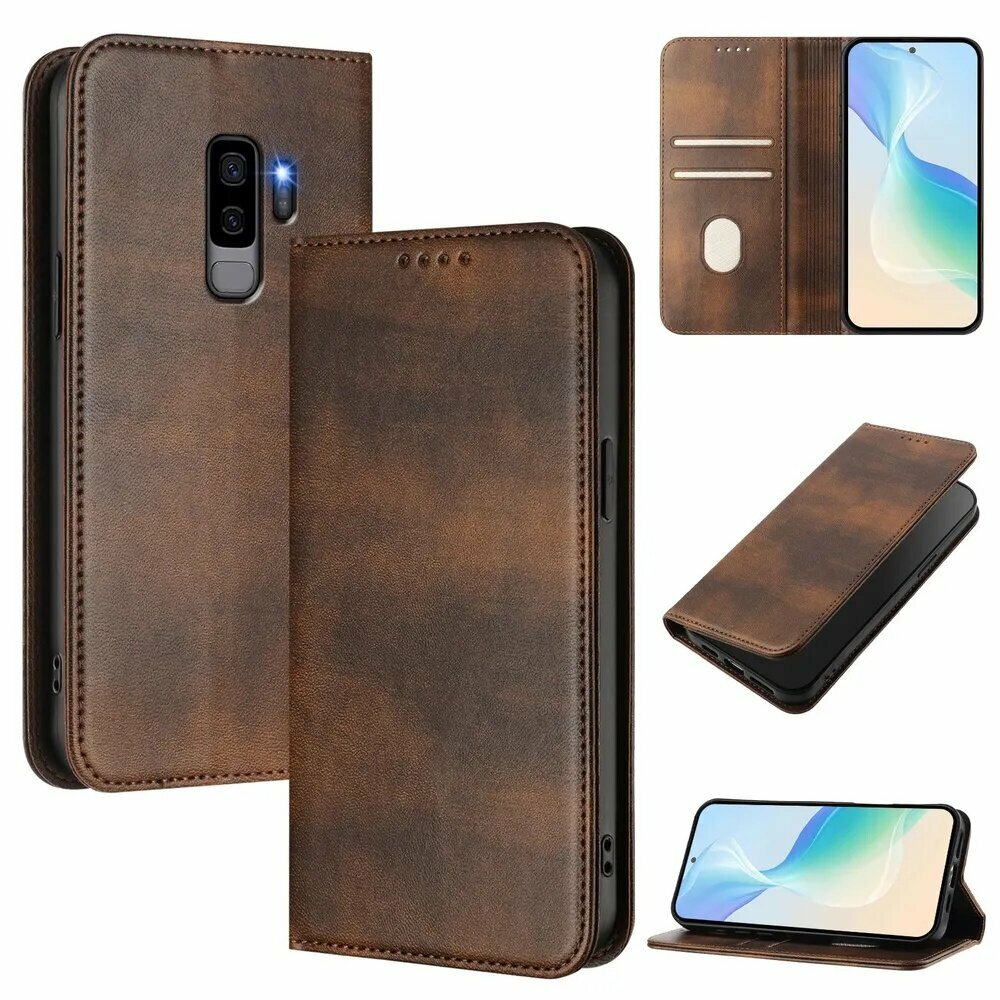 Кожаный чехол-книжка для Samsung Galaxy S9 Plus(Самсунг Галакси С9 Плюс )с отделениями для карт и кошельком, Функция блокировки RFID